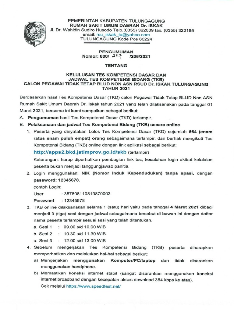 Hasil Seleksi TKD Dan Jadwal TKB | PDF