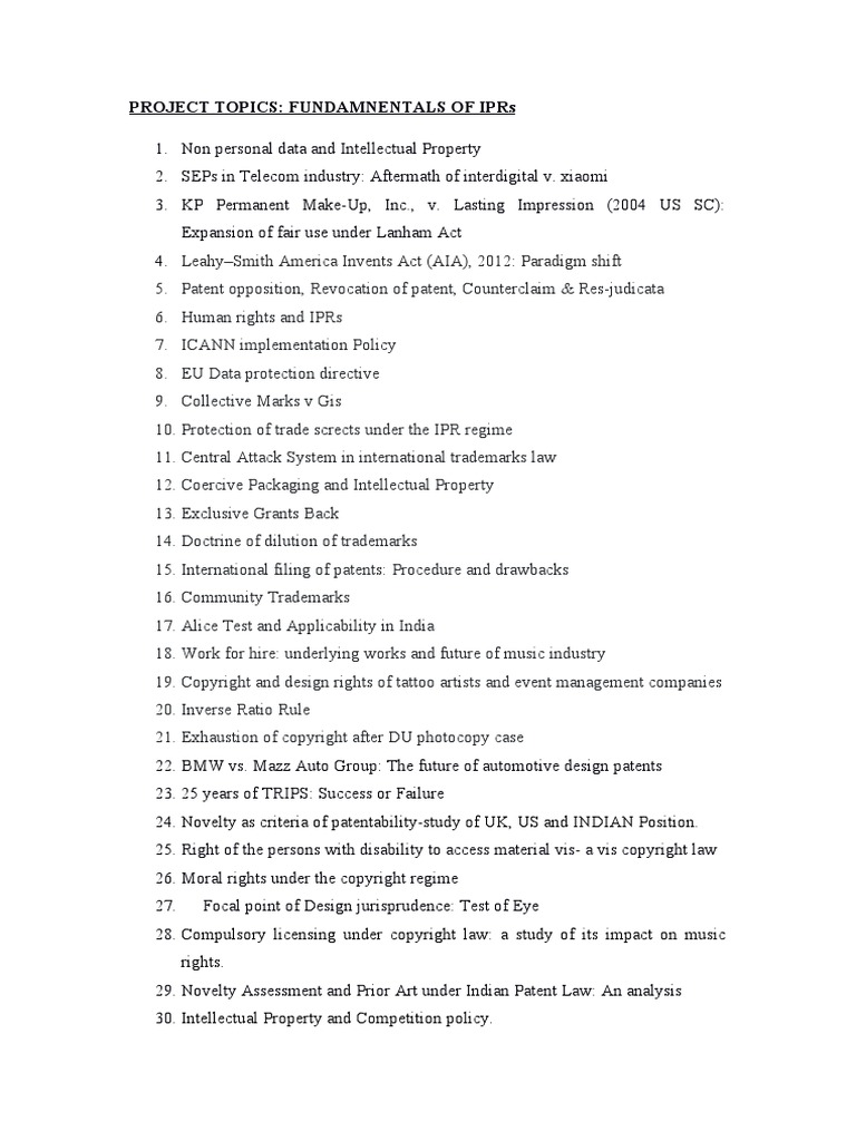 Project Topics: Fundamnentals of Iprs: Leahy-Smith America Invents Act ...