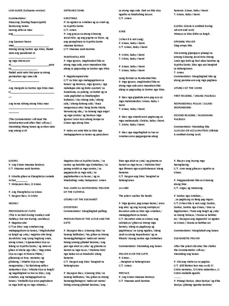 Mass Guide-Cebuano Version | PDF