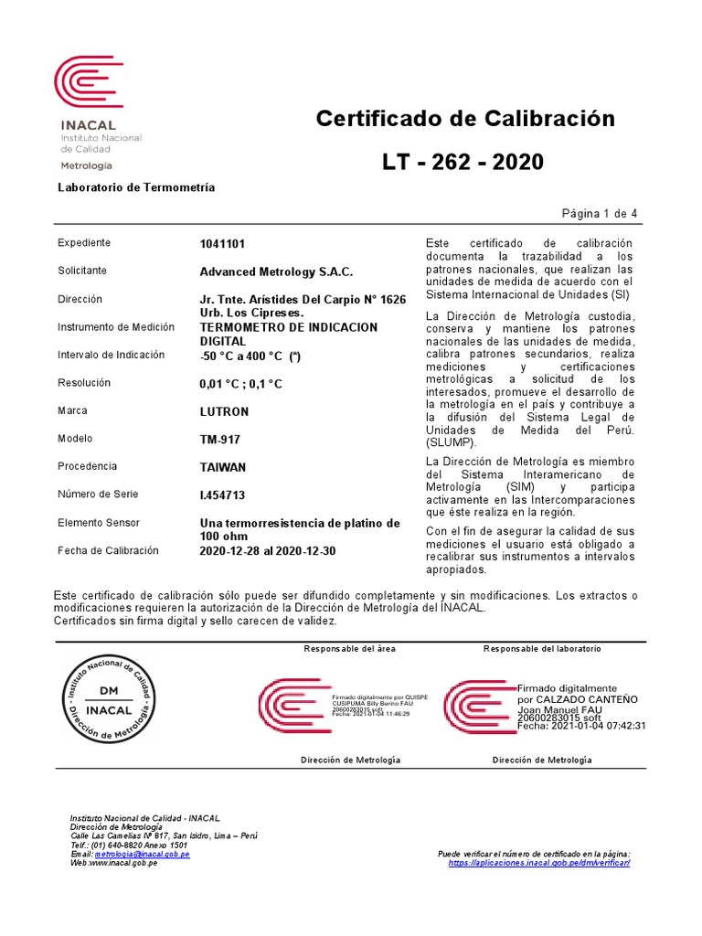 LT-262-2020 Lutron I.454713 | Descargar gratis PDF | Metrología ...
