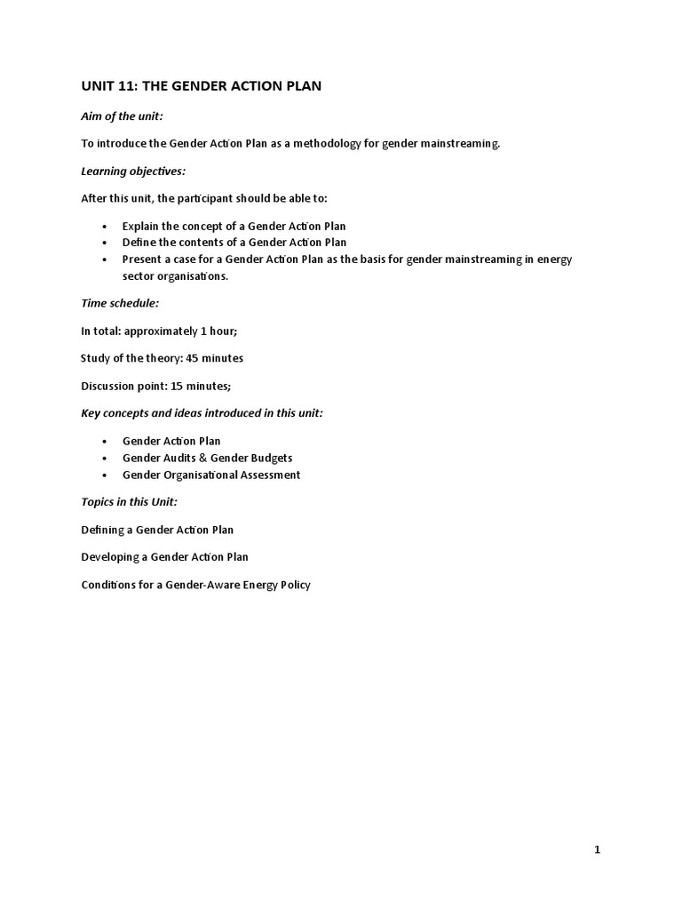 Annex 7o Unit 11 Gender - Action - Plan | Download Free PDF | Gender ...