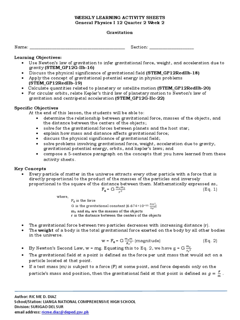 GP1 - Q2 - Week 2 | PDF | Gravity | Orbit