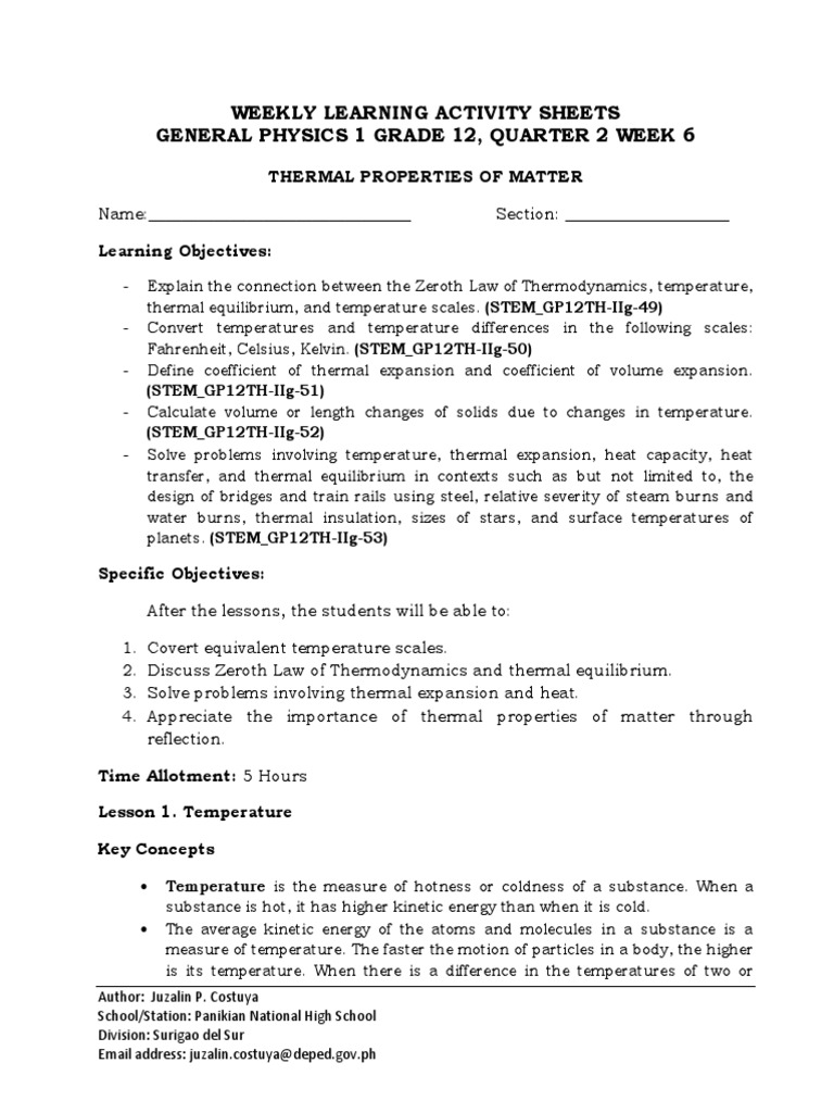 Weekly Learning Activity Sheets General Physics 1 Grade 12, Quarter 2 Week 6 | Download Free PDF ...