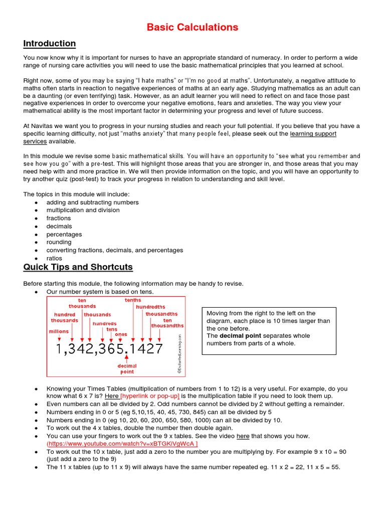 Calculations For Nursing | PDF | Percentage | Multiplication
