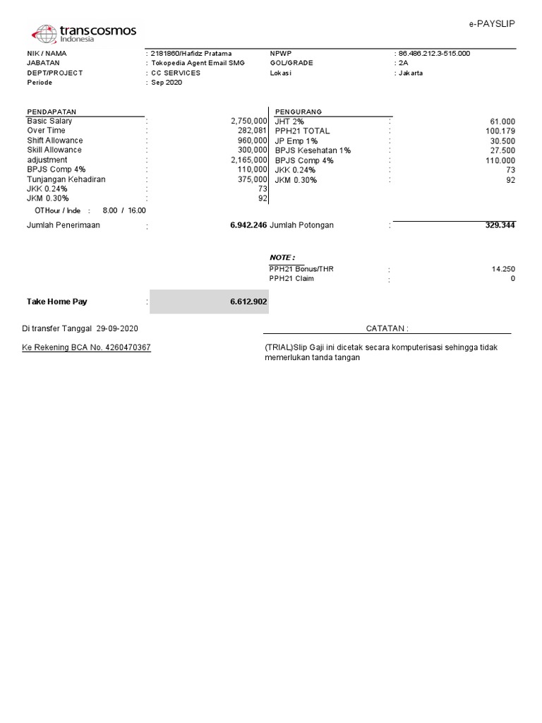 E-Payslip: Note | PDF