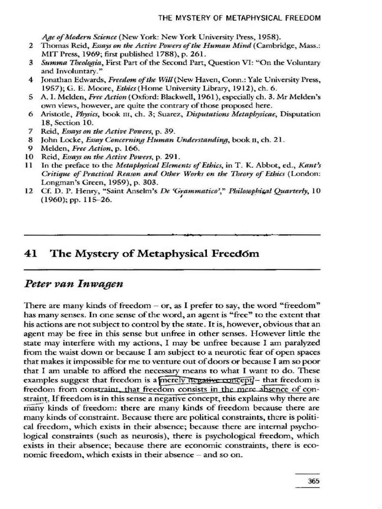 The Mystery of Metaphysical Freedom | PDF | Indeterminism | Free Will