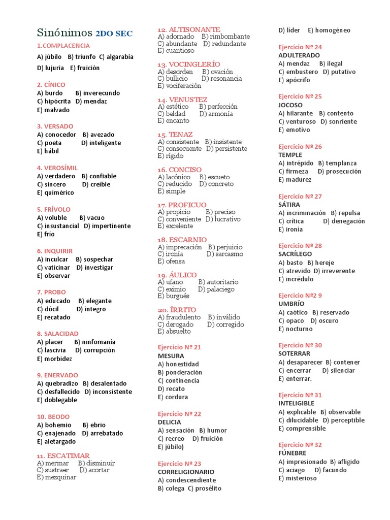 Sinónimos 2DO SEC | PDF