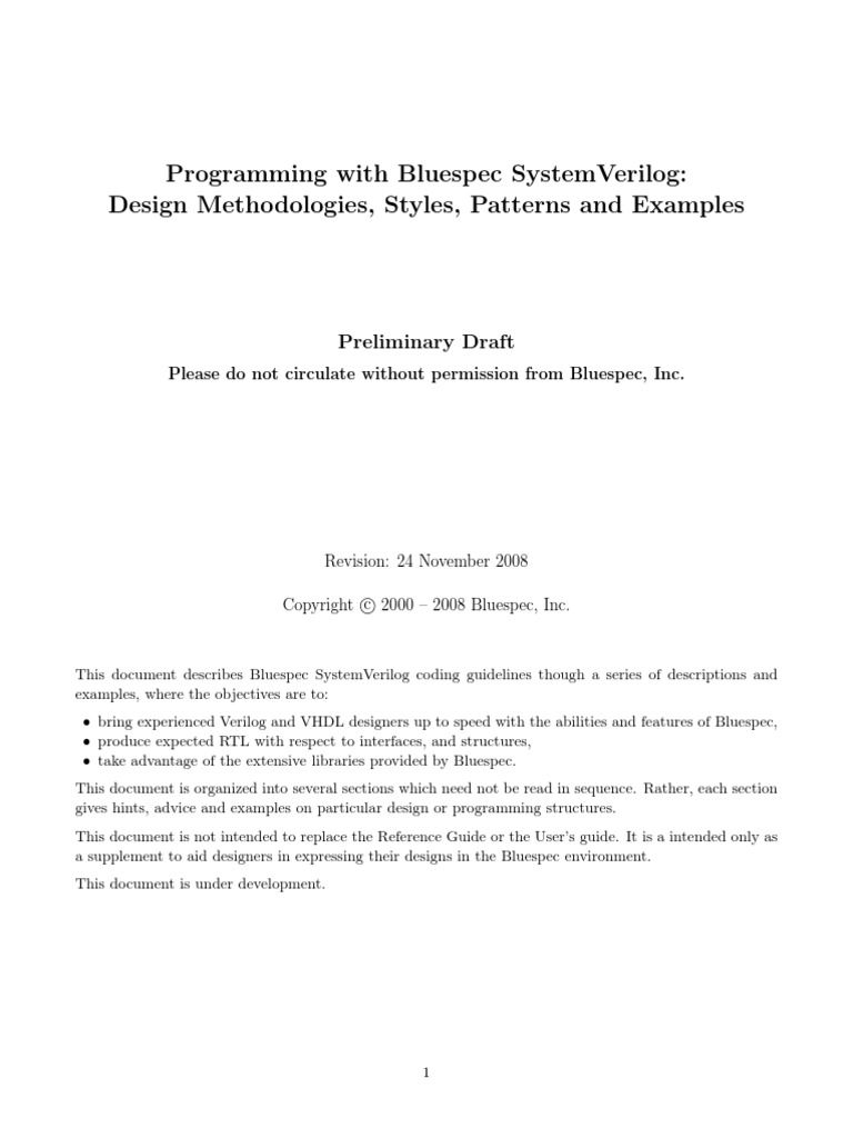 Programming With Bluespec Systemverilog Design Methodologies Styles Patterns And Examples