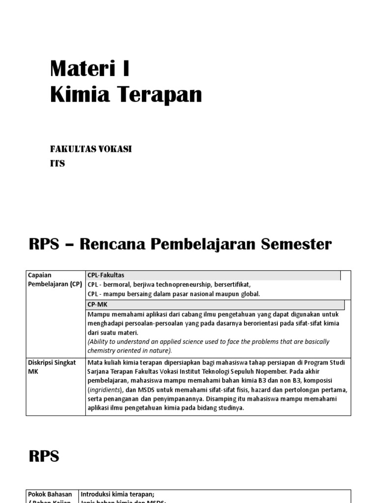 FV - Kimia Terapan - Materi I | PDF
