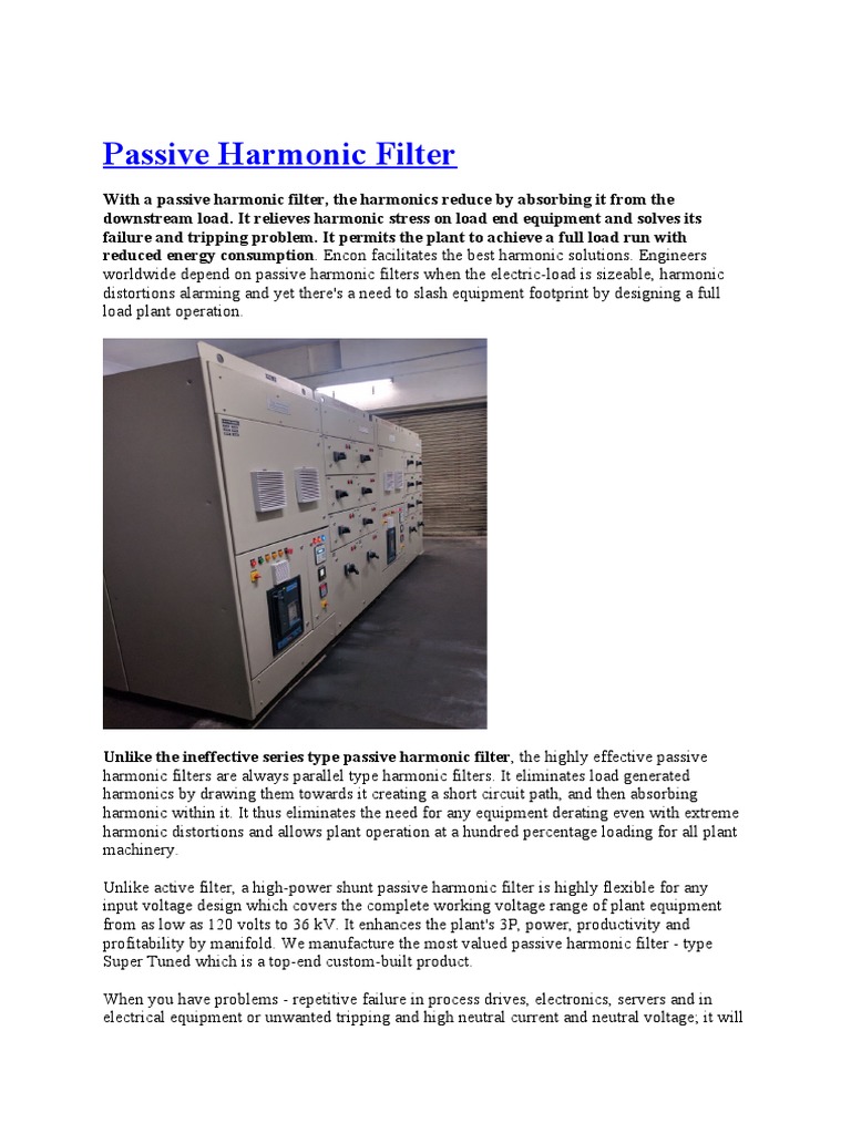 Passive Harmonic Filter | PDF | Electronic Filter | Transformer