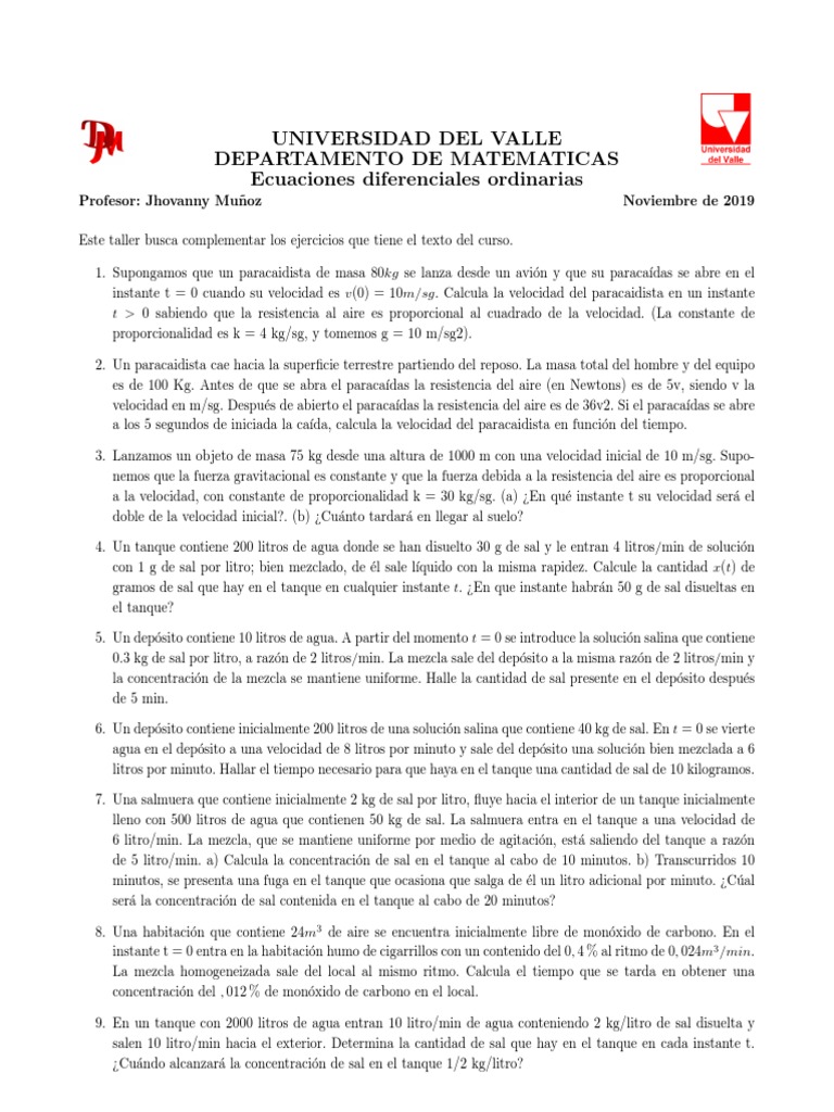 Taller 3 EDO | PDF | sal | Concentración