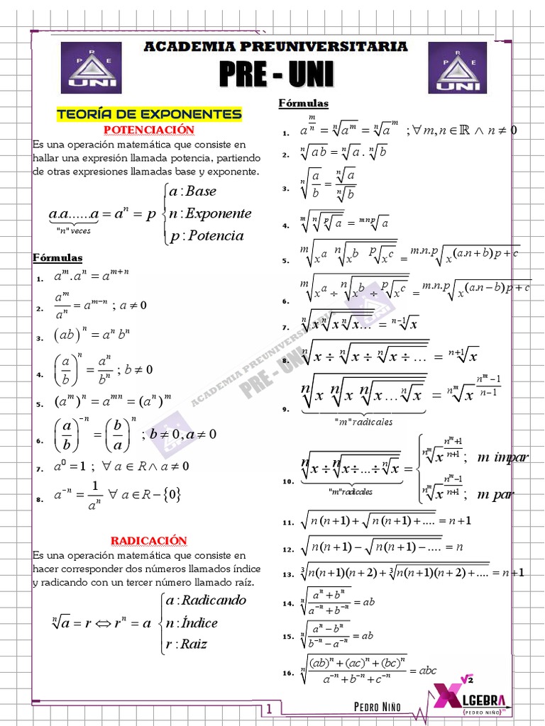 Compendio de Álgebra Pre Uni | PDF | Conceptos matemáticos | Números
