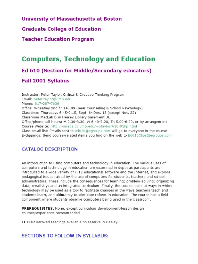 Computers and Education Syllabus | PDF | Lesson Plan | Teachers