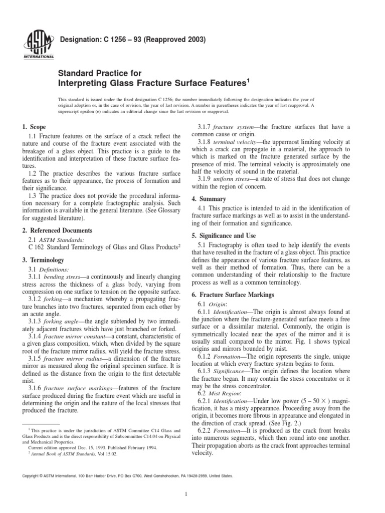 C1256-03 Interpreting Glass Fracture Surface Features | PDF | Fracture ...