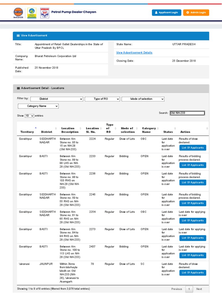 BPCL Advertisement of Petrol Pump Dealers Chayan-2018 | PDF | Business