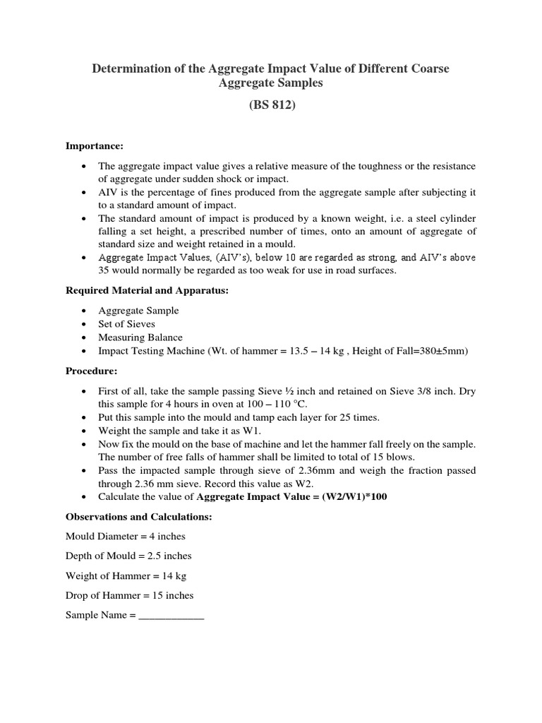 Aggregate Impact Value Test | PDF