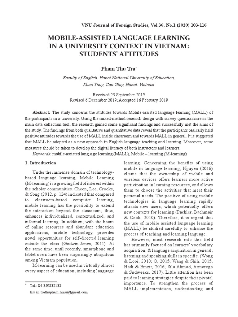 Mobile-Assisted Language Learning in A University Context in Vietnam ...