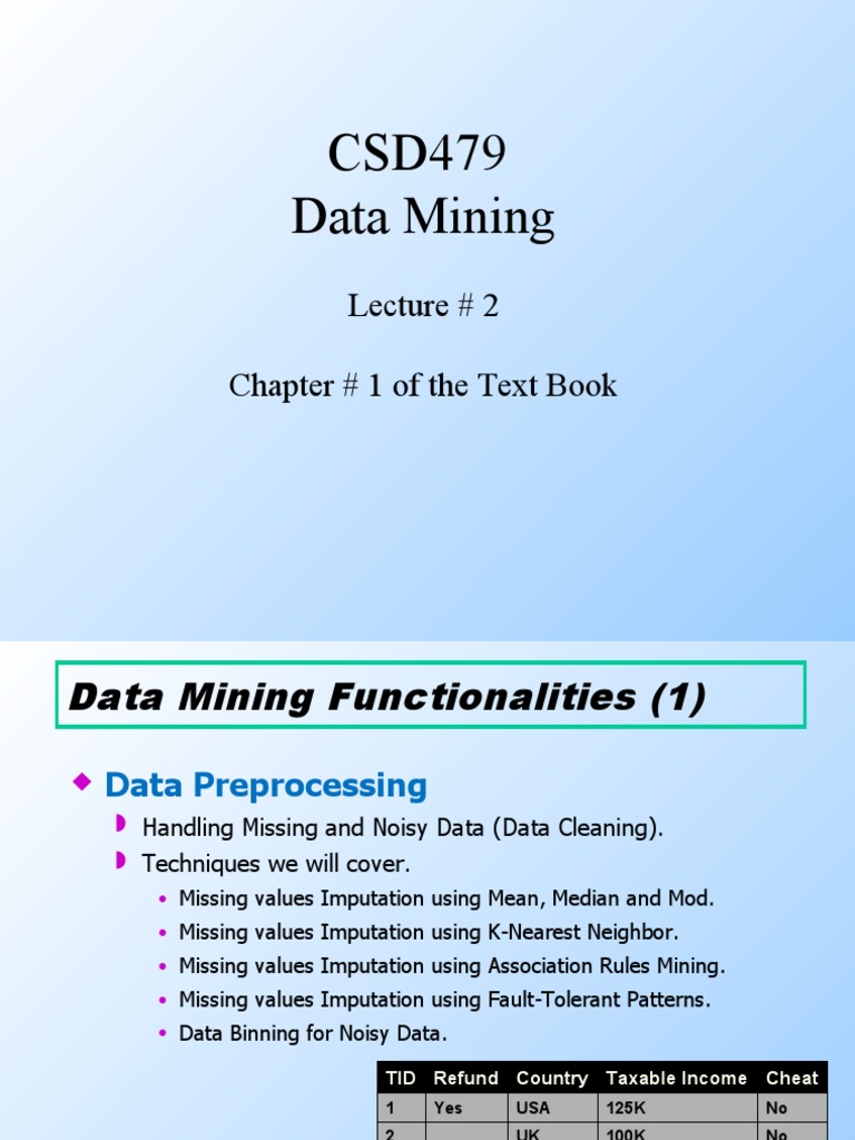 CSD479 Data Mining: Lecture # 2 Chapter # 1 of The Text Book | PDF | Information Retrieval ...