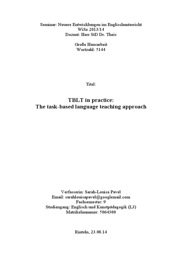 TBLT in Practice: The Task-Based Language Teaching Approach | PDF ...