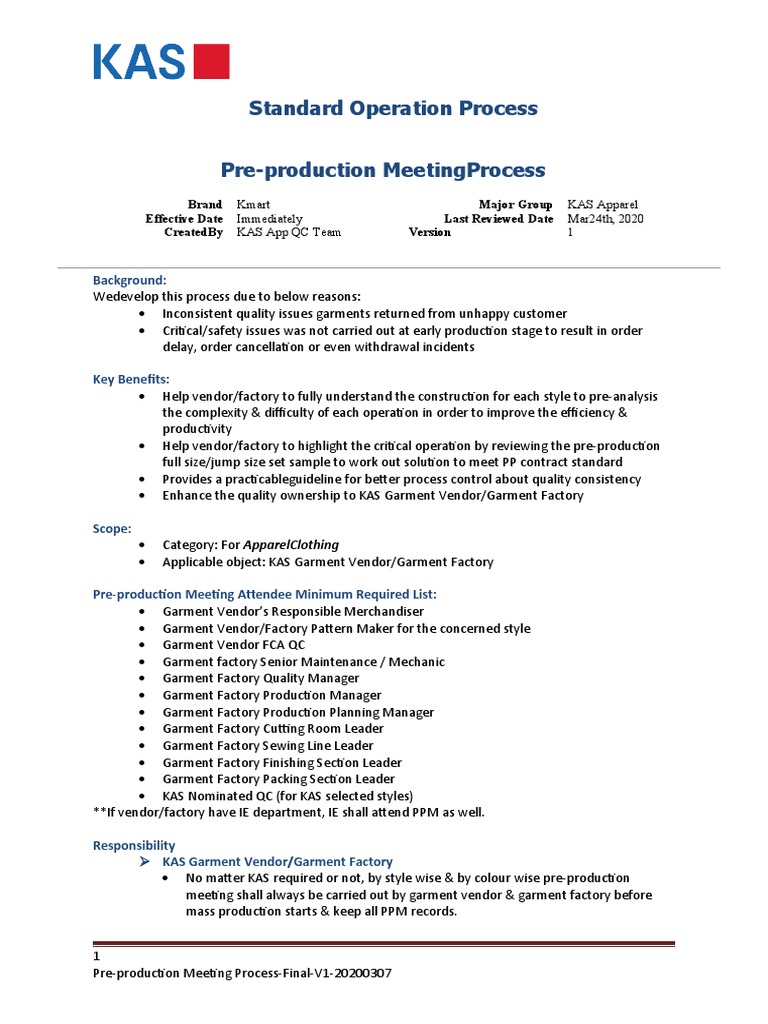 SOP-Pre-production Process-KAS App-Final - V1-20200324 - EN | PDF ...