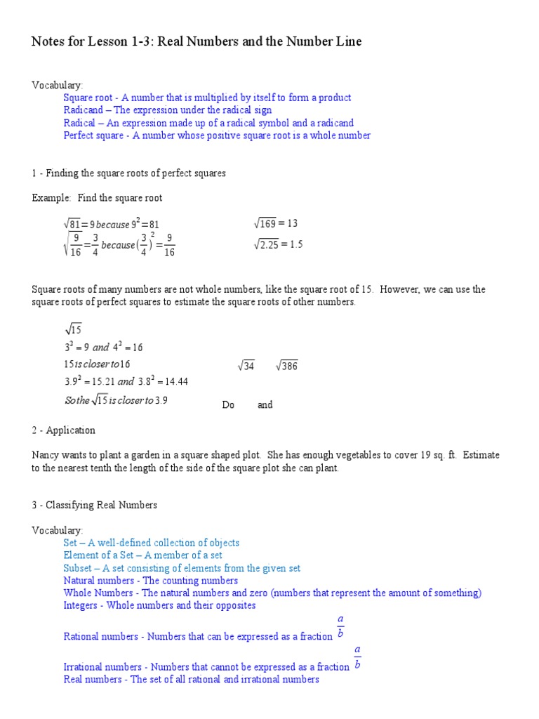 1.3 Real Numbers and The Number Line | PDF | Numbers | Square Root
