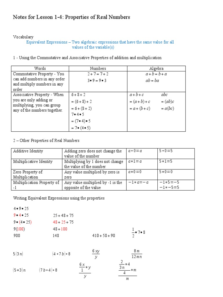 1.4 Properties of Real Numbers | PDF | Deductive Reasoning | Multiplication