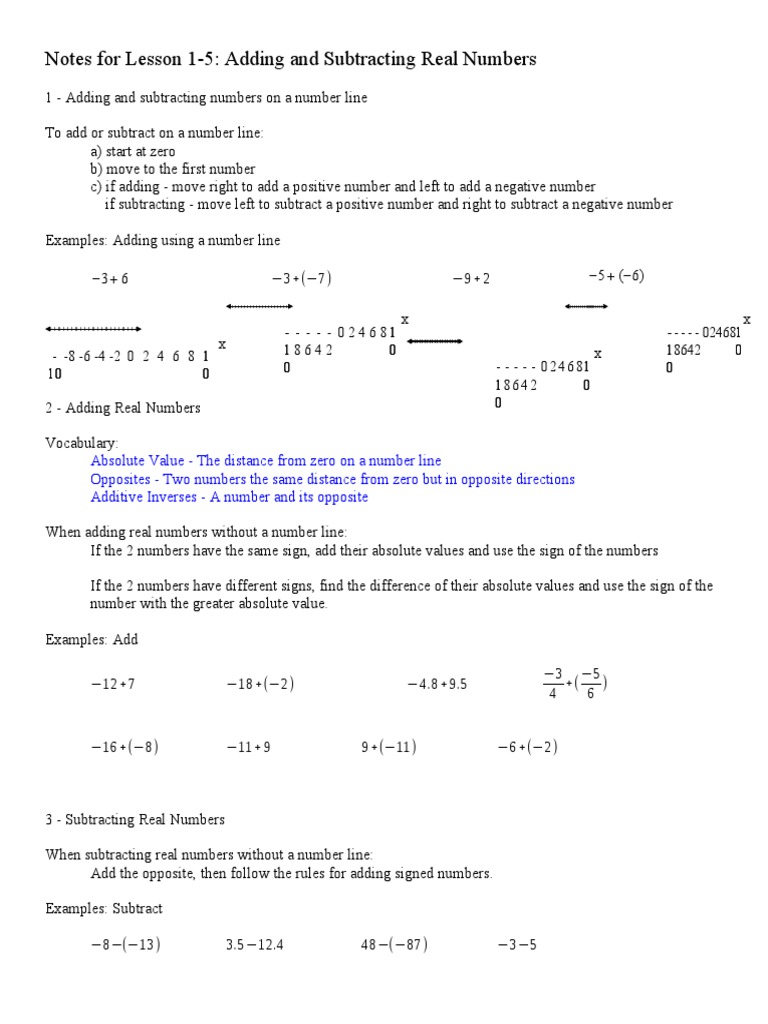 1.5 Adding and Subtracting Real Numbers | PDF | Numbers | Underwater Diving