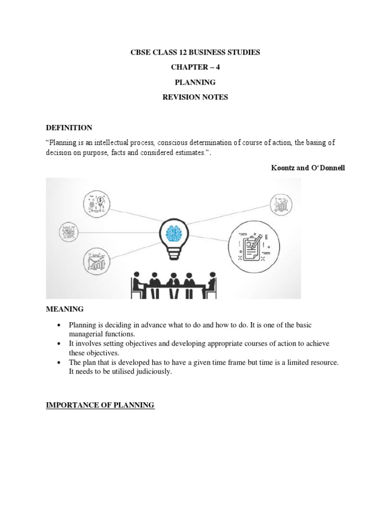 Class 12 Business Studies: Planning Notes | PDF | Policy | Planning