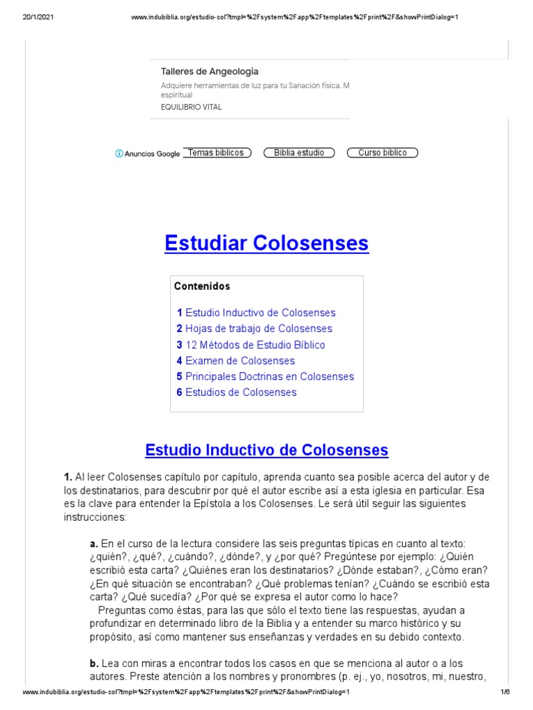 Guía de Estudio de Colosenses | PDF | Epístola a los colosenses | Biblia