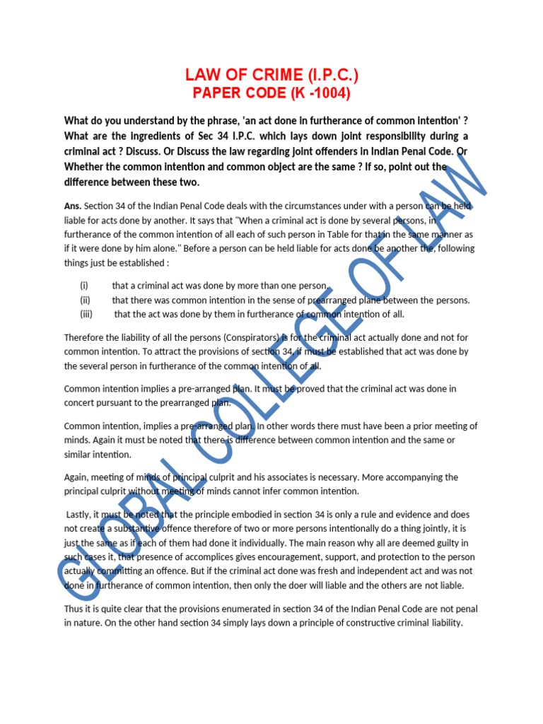 Ipc Notes PDF 1 1 | PDF | Mens Rea | Crime & Violence