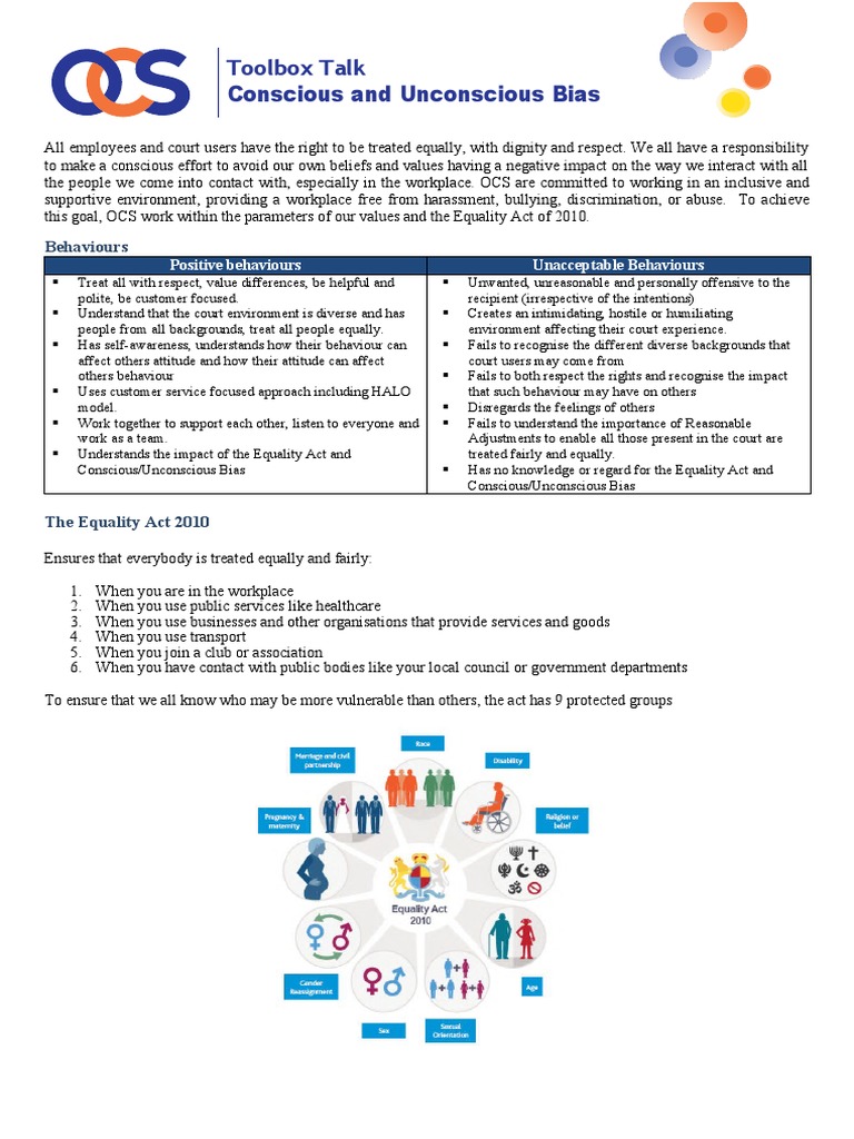 Conscious and Unconscious Bias: Toolbox Talk | PDF | Bias | Stereotypes