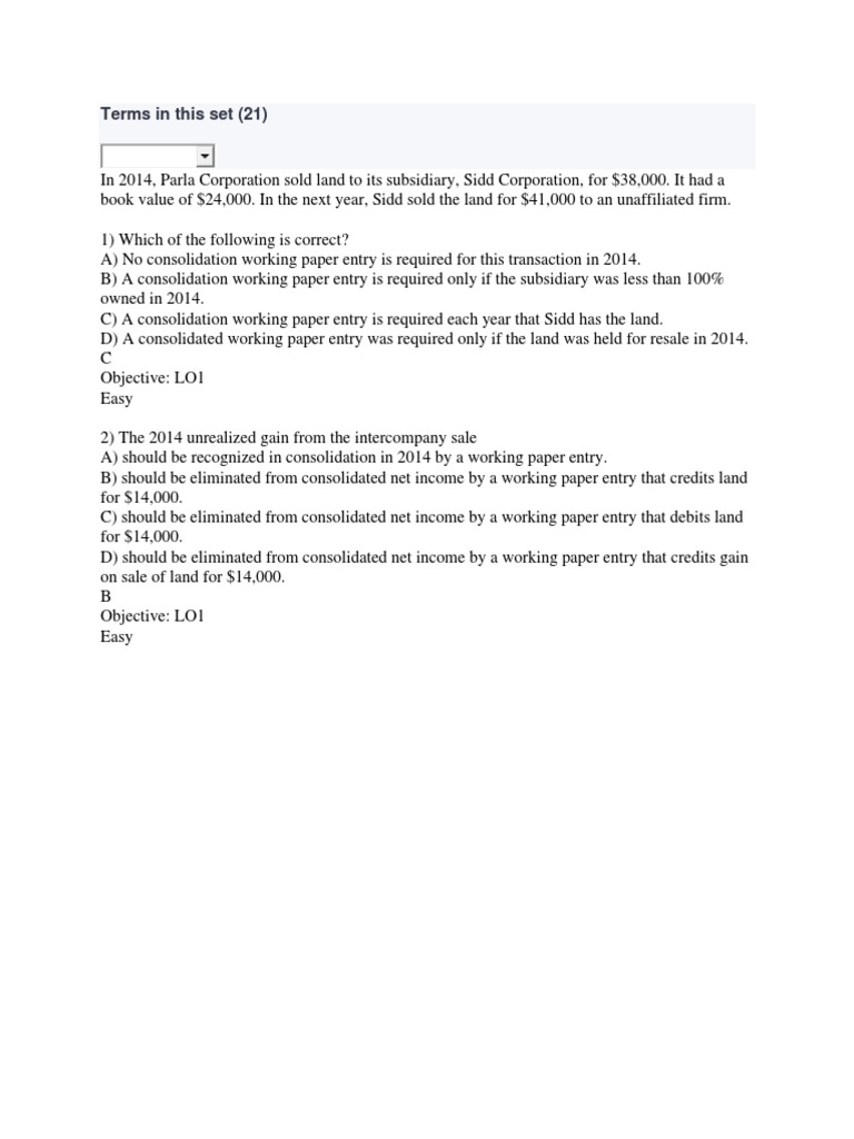 Consolidated Working Paper Entries for Intercompany Transactions ...