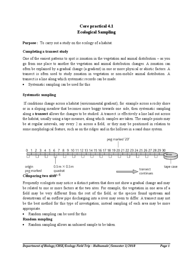 Core Practical 4 1 Ecological Sampling Pdf Soil Sampling Statistics