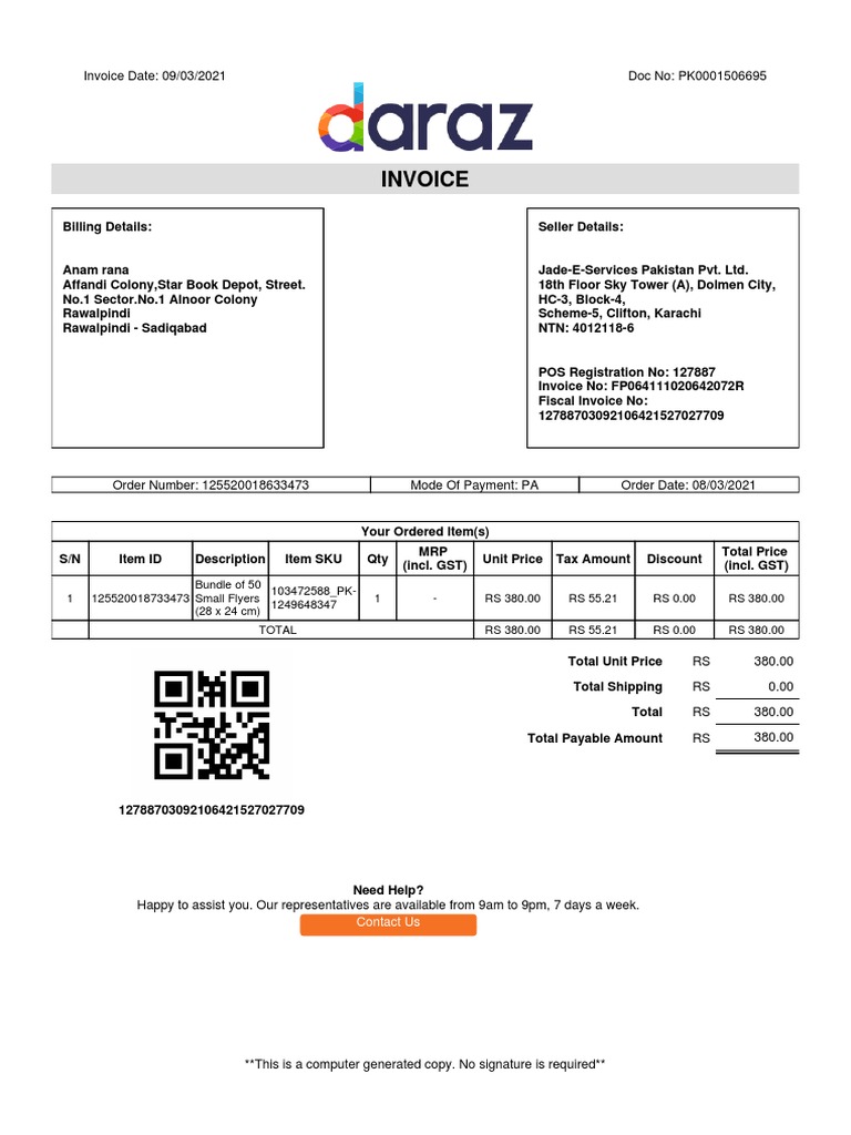 Jade E-Services Invoice for Anam Rana | PDF | Invoice | Public Finance