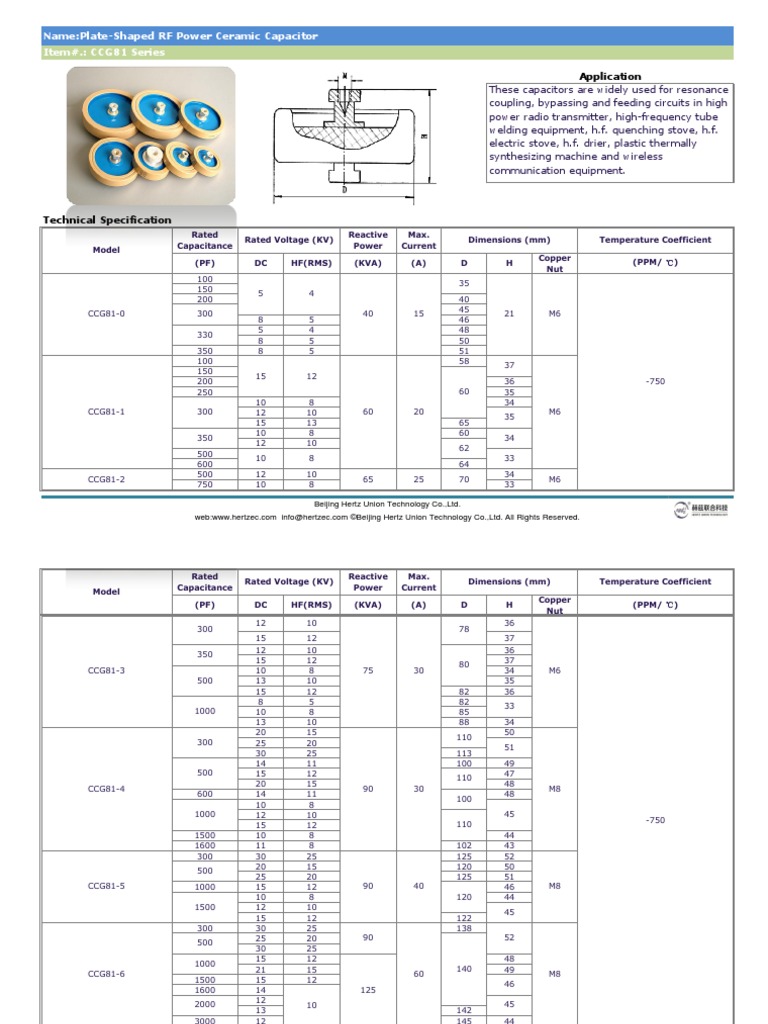 Application: Name:Plate-Shaped RF Power Ceramic Capacitor Item#.: CCG81 ...