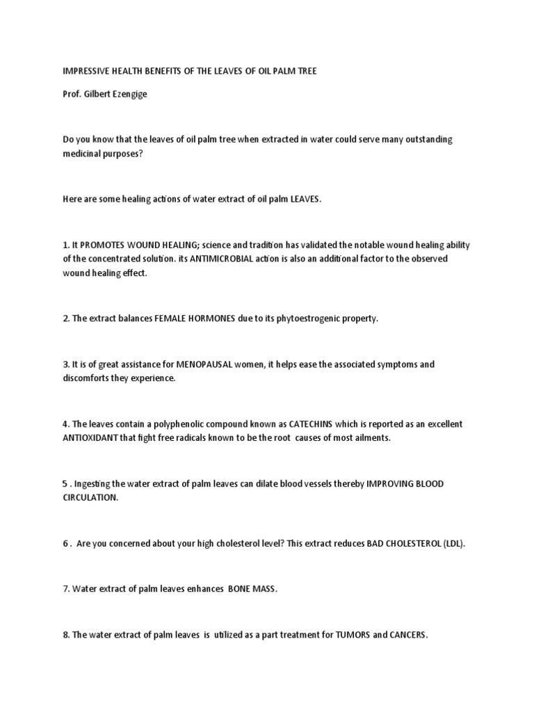 Impressive Health Benefits of The Leaves of Palm Tree | PDF