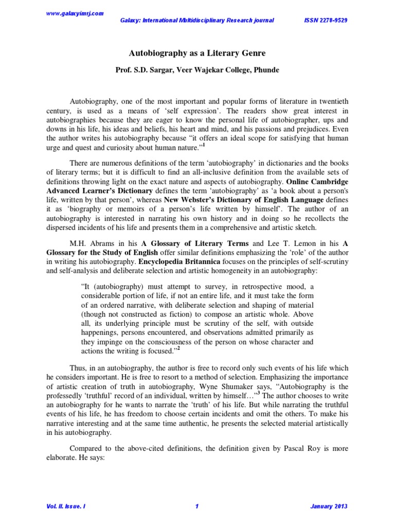 Autobiography As A Literary Genre | PDF | Autobiographies | Biography