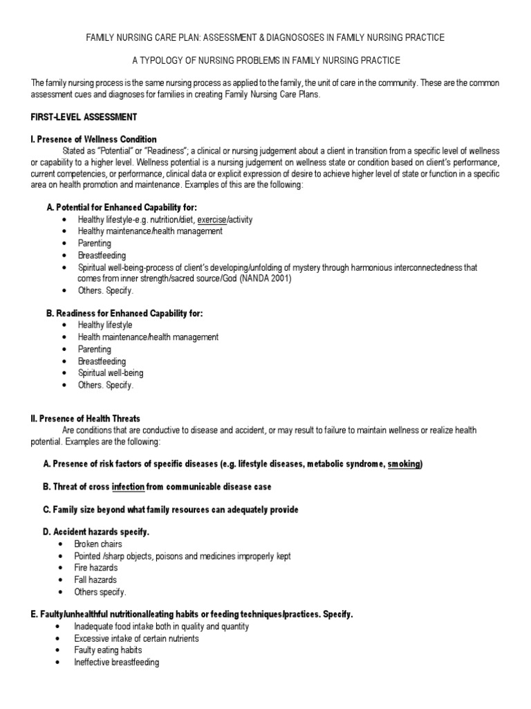 Family Nursing Care Plan Typology | PDF | Nursing | Health Sciences