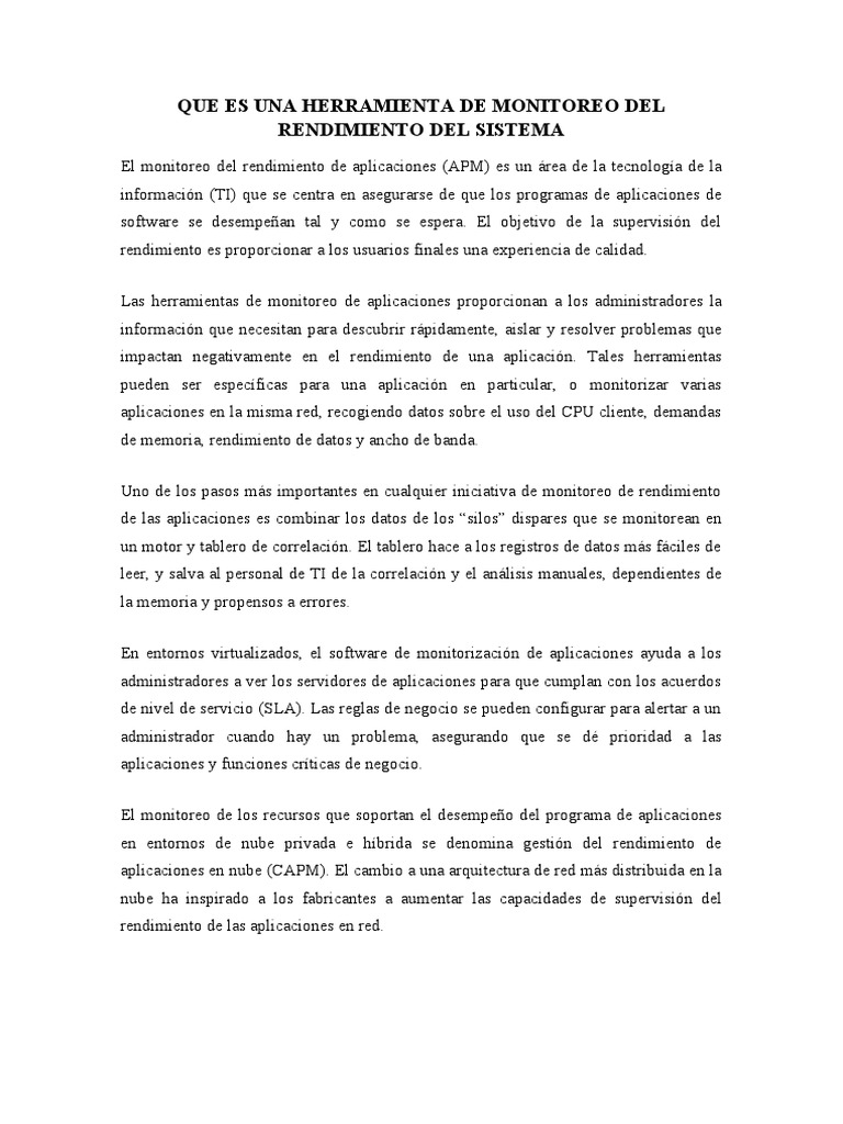 Guía de Monitoreo de Rendimiento TI | PDF | Software de la aplicacion ...