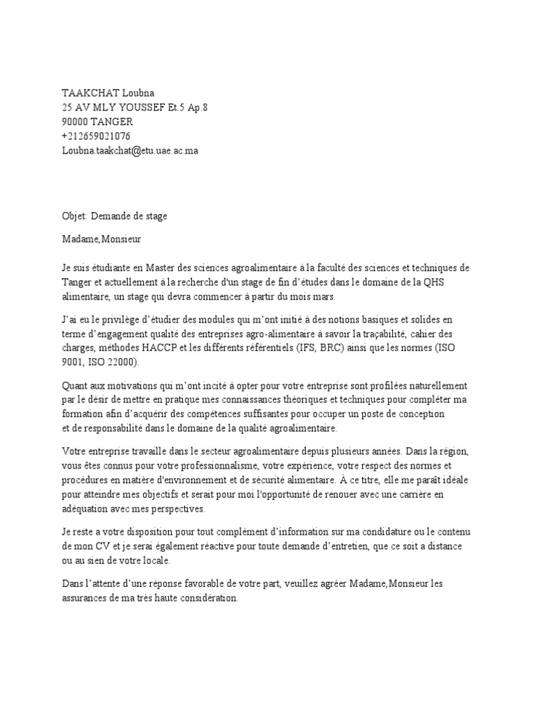 Demande de Stage 2 | PDF | Évolution de carrière | Affaires