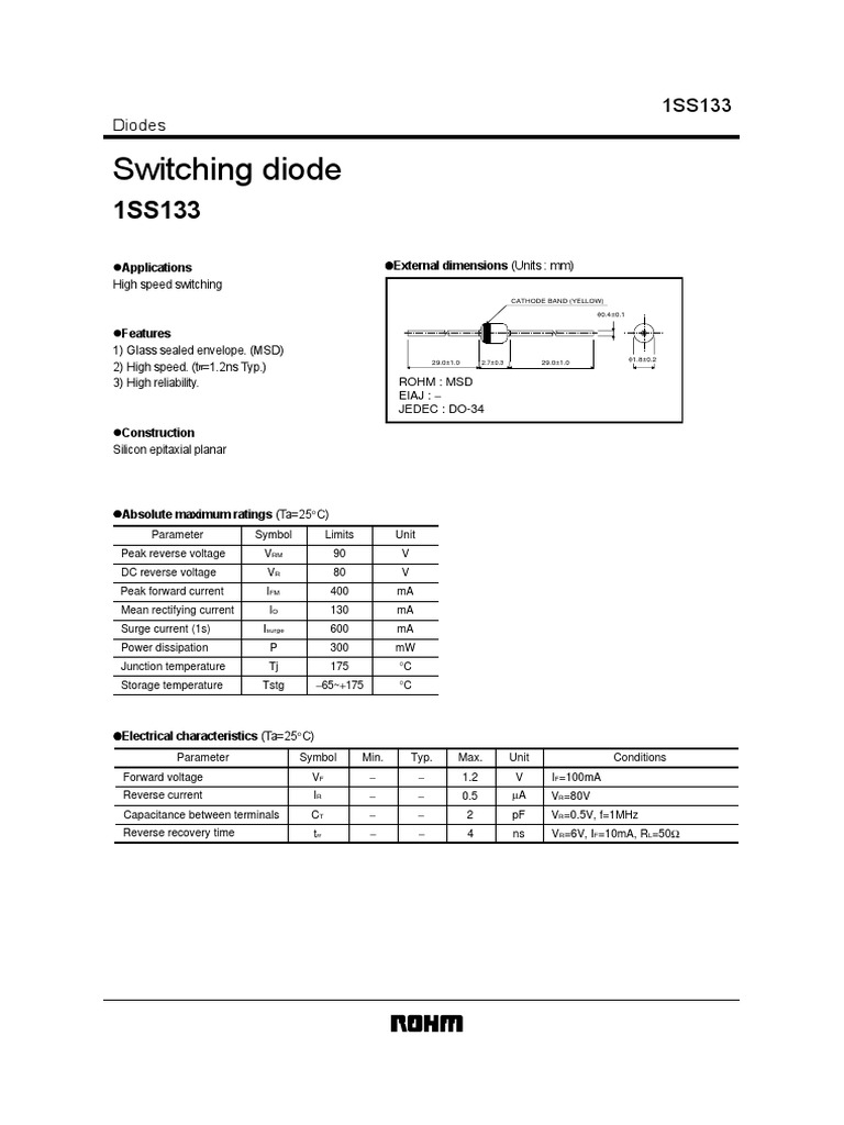 1SS133 Rohm | PDF | Diode | Power Electronics