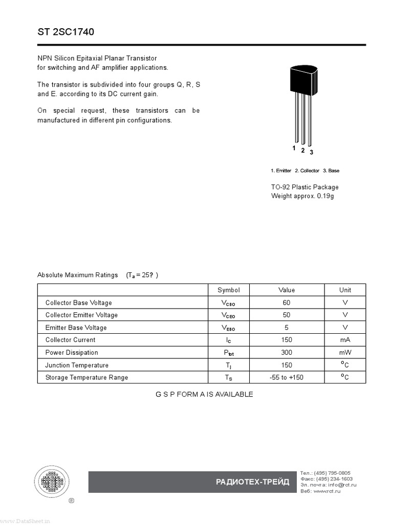 ST 2SC1740: G S P Form A Is Available | PDF | Bipolar Junction ...