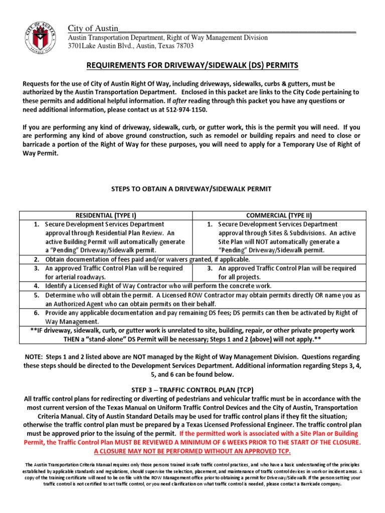 Austin Driveway/Sidewalk Permit Guide | PDF | Surety | Law Of Agency