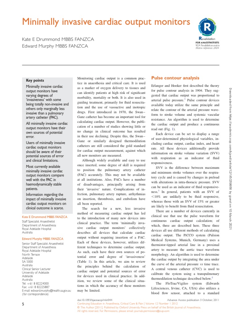 Minimally Invasive Cardiac Output Monitors: Kate E Drummond MBBS FANZCA ...