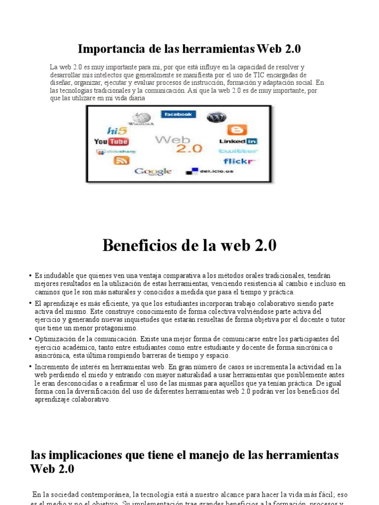 Importancia de Las Herramientas Web 2 | PDF | web 2.0 | Tecnología de información y comunicaciones