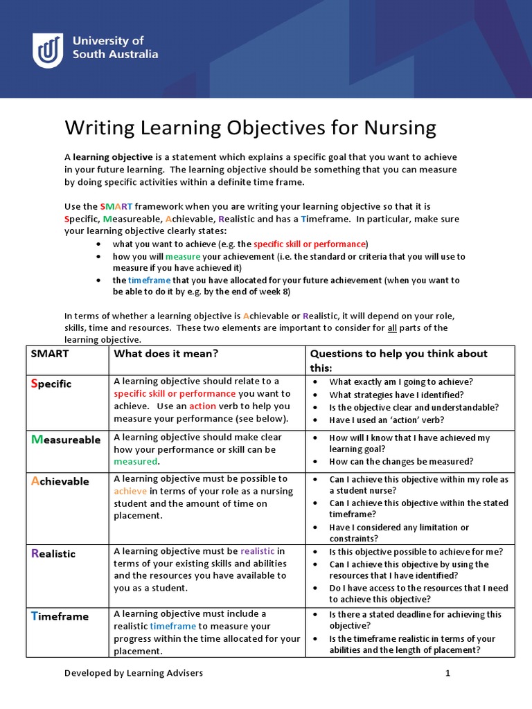 Writing Learning Objectives Nursing - Oct 2017 | PDF | Evidence Based ...