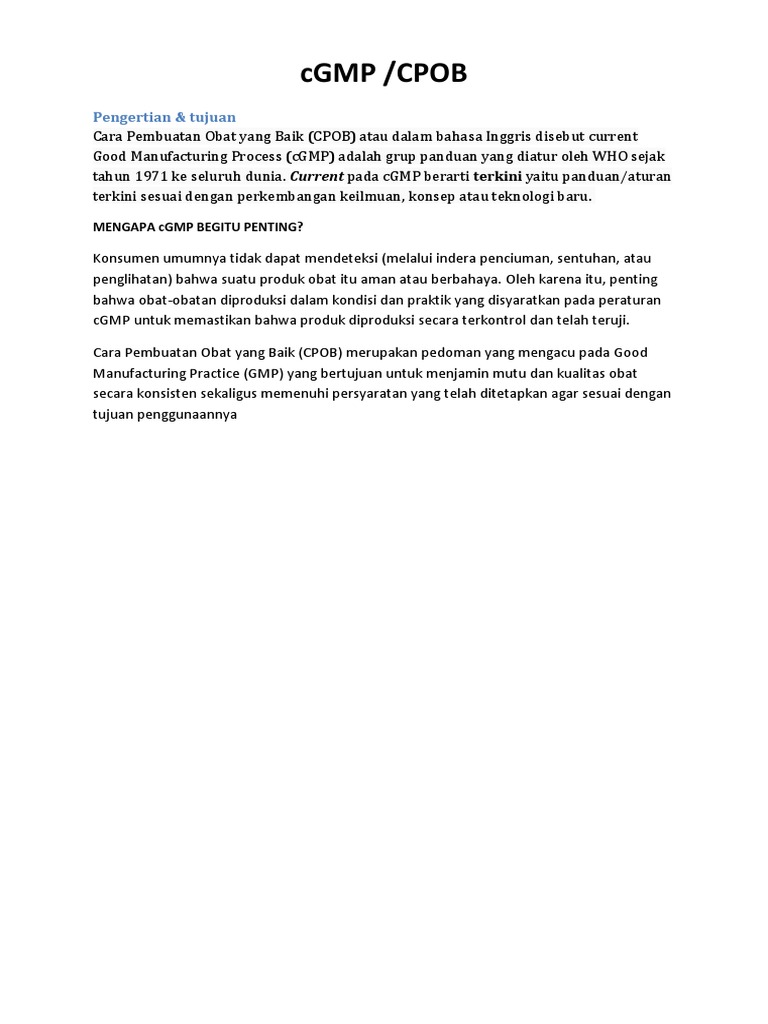 CGMP Atau Cpob-1 | PDF | Pengembangan Diri