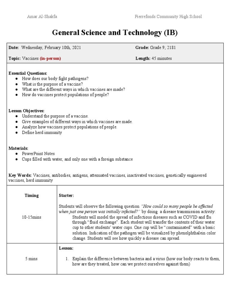Vaccination Lesson Plan | PDF | Immunity (Medical) | Vaccines