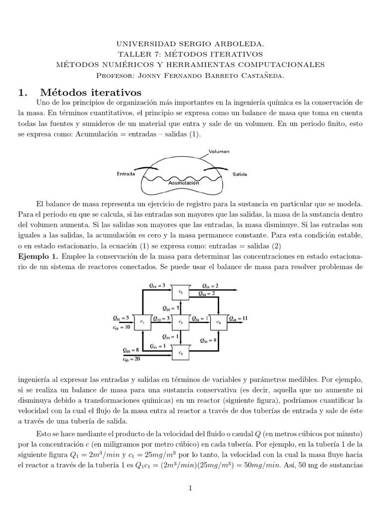 Taller 7 M Todos Num Ricos | PDF | Reactor Quimico | Matriz (Matemáticas)
