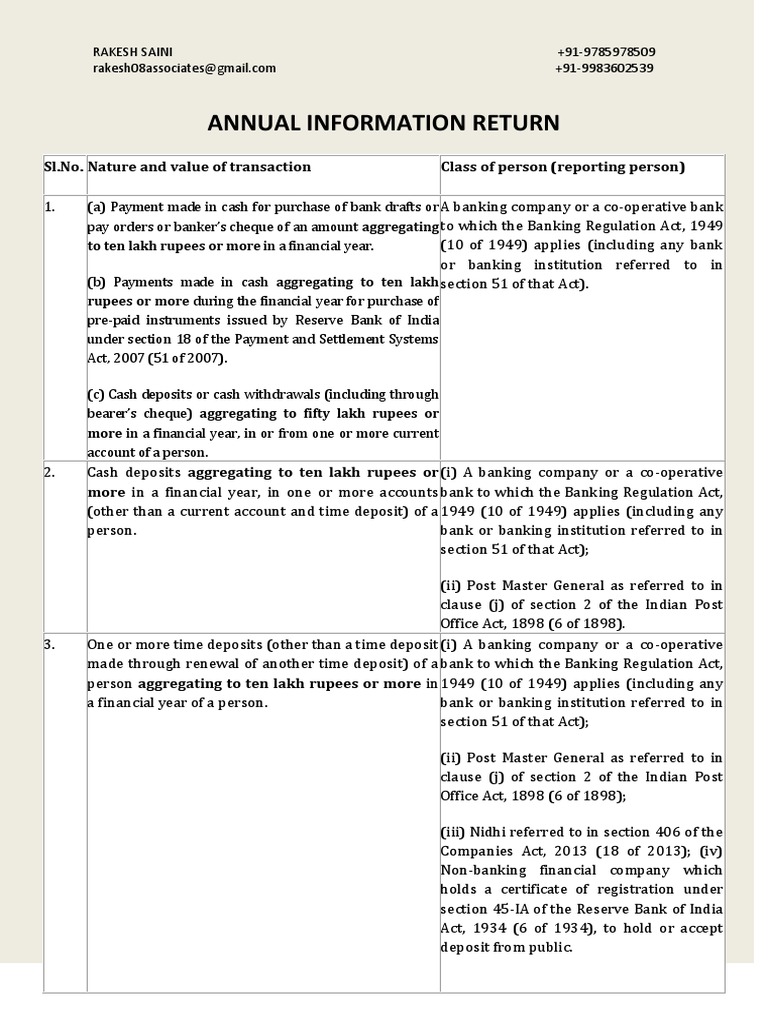 Annual Information Return: SL - No. Nature and Value of Transaction ...